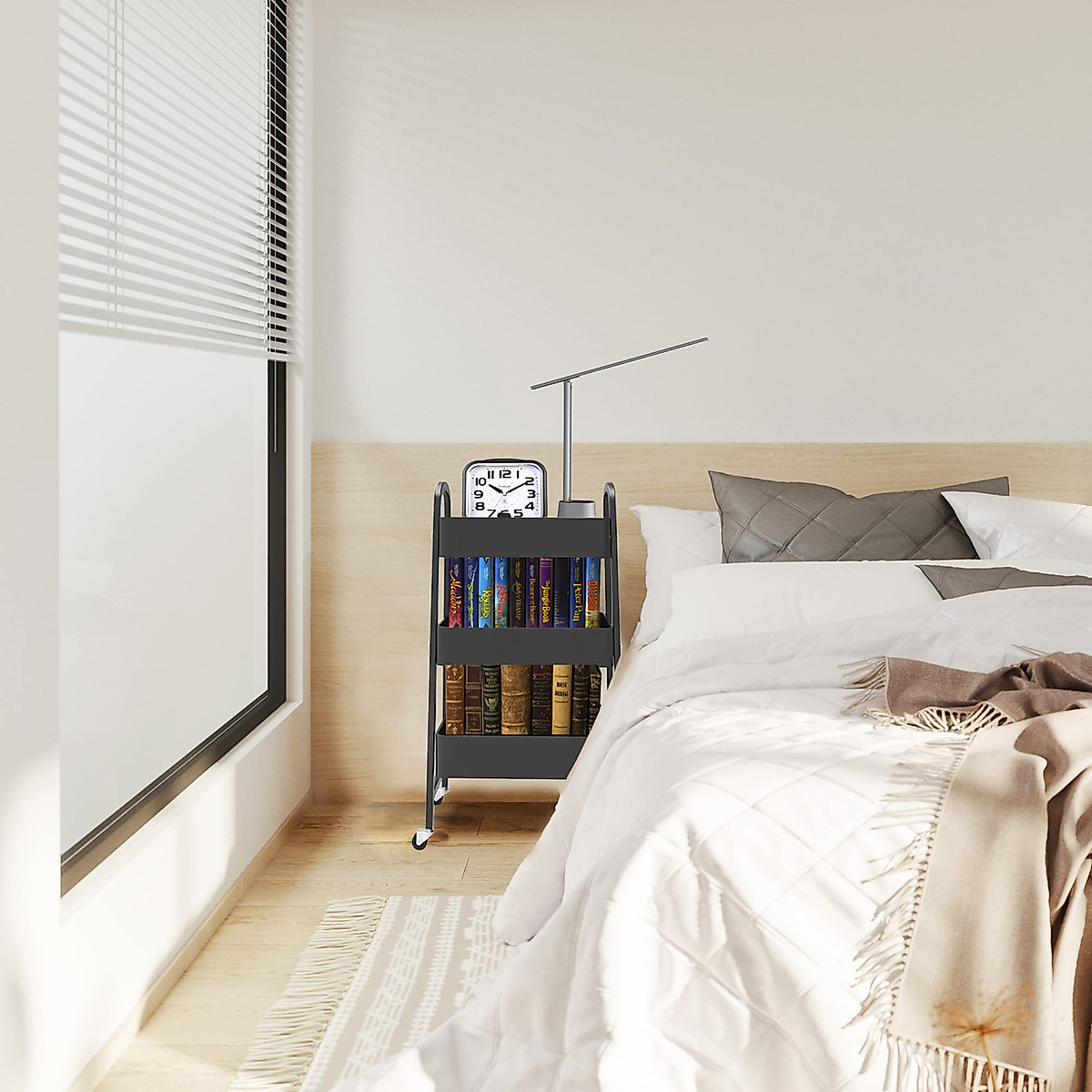 3 Tier Rolling Cart, Metal Ultility Cart with Extra Large Lockable Wheels, Makeup Storage Organizer Craft Trolley, Serving Cart Easy Assembly for Kitchen, Bathroom, Office (Black)