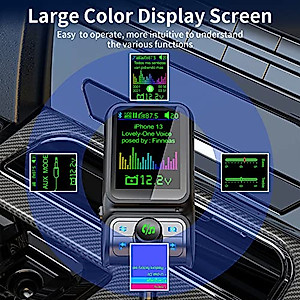 Bluetooth FM Transmitter for Car, Wireless Car Radio Adapter with 1.8" Color Screen for Hands Free Calls, PD30W/QC3.0 Fast Charging- EQ Sound Music Player,Supports TF/USB and AUX Car Charger