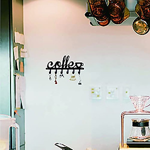 CREATCABIN Hook Hanger Wall Key Holder Metal Decorative Mounted Coat Hanger with Word of Coffee Design Organizer Rack with 6 Hooks for Wall, Bathroom, Kitchen, Entryway