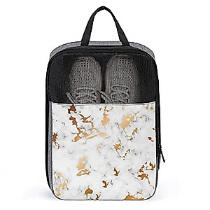 Frcavbin Gold And White Marble Travel Shoe Bag Shoes Carrier with Handle and Zipper Foldable Shoe Puches Organizer for Home storage School starts