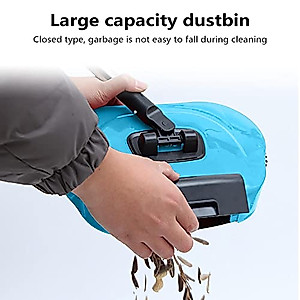 Foldable Hand Push Automatic Sweeper, Dry Sweep and Wet Drag 2 in 1 Sweeper, Home Sweeping Mopping Machine, Floor Sweeper with 2 Corner Edge Brushes for Pet Hair, Food, Dirt (Blue)