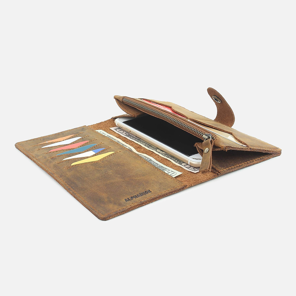 ALPHAHIDE Genuine Leather Wallet for Women - RFID Blocking Ladies Clutch - Ladies Phone Wallet - Raw Leather Purse - Zipper Pocket - Gift Boxed (Tan)