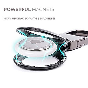 Ronton Airtag Keychain Holder - Protective Apple Airtag Case - Scratch Resistant Metal Air Tag Holder Anti-Lost Airtag Dog Collar Holder with Magnetic Closing Feature -Bonus Front/Back Protective Film