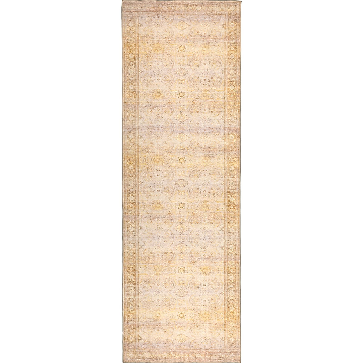 Rofee Living Washable Hallway Runner Rug 2'6"x8,Beige Yellow and Brown Distressed Boho Kitchen Runner, Vintage Non-Slip Non-Shedding Stain Resistant Rugs for Laundry Entrance