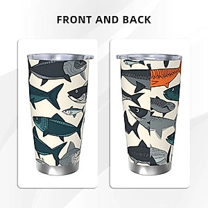 fish Tumbler with Lid and Straw 20oz Stainless Steel Car Cup for Hot and Cold Drinks, Double Wall Insulated Travel Coffee Mug Reusable Drink Thermos Cup Birthday Gifts