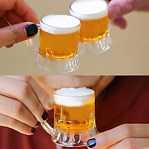 JUXINGDAZYF Plastic Beer Mug 2 Oz, 24 PCS Mini Beer Mug Shot Glasses, Heavy Base Clear Mini Beer Mugs, Small Plastic Shot Cups for Party Drink, Beer, Whiskey, Tequila, Vodka