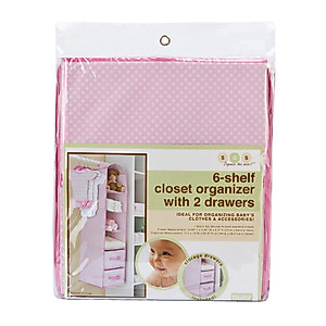 Delta Children 6 Shelf Hanging Wall Storage with 2 Drawers - Easy Storage/Organization Solution- Holds Sweaters, Shirts, Pants, Accessories & More - Movable Drawers Allow for Customization, Pink