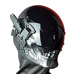 Marikito Cyberpunk mask adult helmet, Techwear futurism mask, Halloween holiday party role play costume props, anti fog lens (skull)