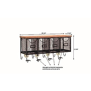 Linon 4-Basket Wall Organizer, 23.5" L x 7.25" W x 12.4" H, Brown, Black