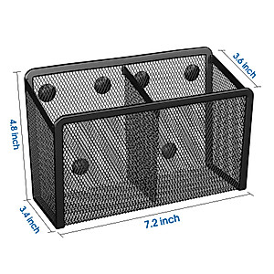 MaxGear Magnetic Pen Holder, Mesh Pencil Holder for Desk Storage Basket Organizer Marker Holder - Extra Strong Magnets Perfect for Locker Accessories, Refrigerator, Whiteboard, 2 Basket