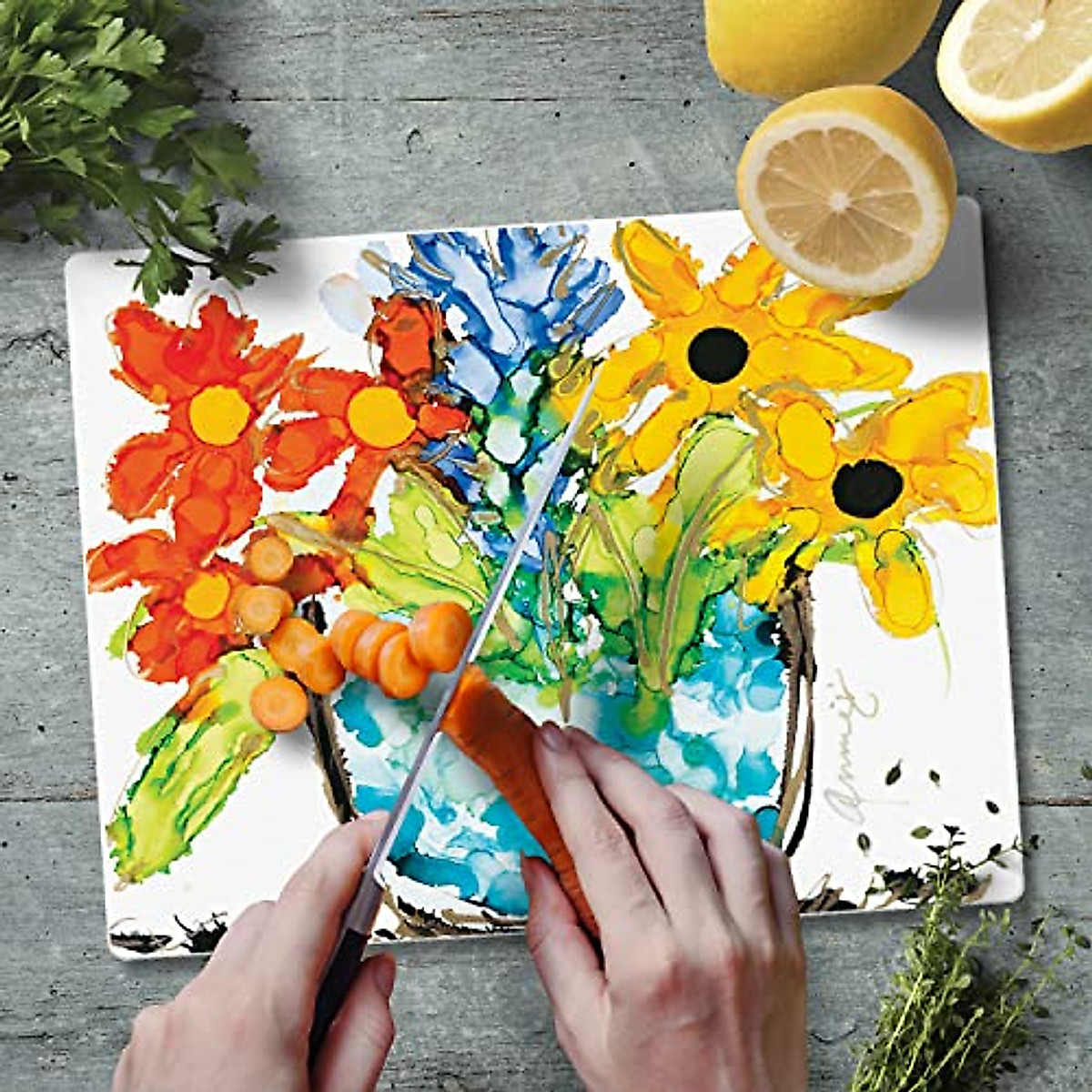 CounterArt Lovitude Decorative 3mm Heat Tolerant Tempered Glass Cutting Board 10” x 8” Manufactured in the USA Dishwasher Safe