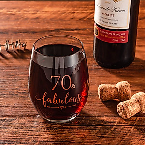 Crisky Rose Gold 70 & Fabulous Wine Glass for Women 70th Birthday Gifts Funny Ideas for Women, Wife, Mom, Sister, Aunt, Friends, Coworker, Her Rose Gold Foil 70 & Fabulous 14oz, with Box