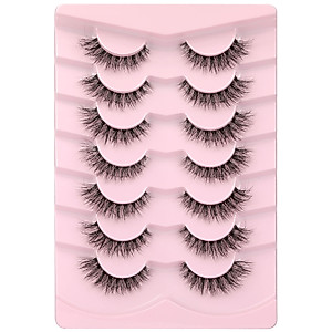 Eyelashes 3D Cat Eye Lashes Natural Look Messy Fluttery Clear Band Lashes Fluffy Faux Mink Eyelashes Wispy Lashes Strip Curly False Lashes Pack 7 Pairs by Zenotti