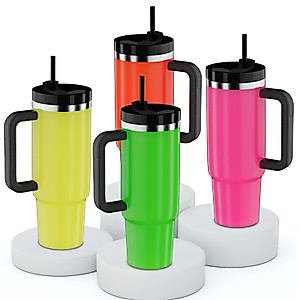 YOUEXPERT 30oz Tumbler with Handle, 30 oz Tumbler with Handle and Straw, Stainless Steel Vacuum Insulated Tumbler for Water, Iced Tea or Coffee-Neon Green