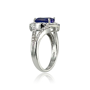 Lovve Sterling Silver Created Blue Sapphire & White Topaz Oval Fashion Split Shank Ring, Size 10