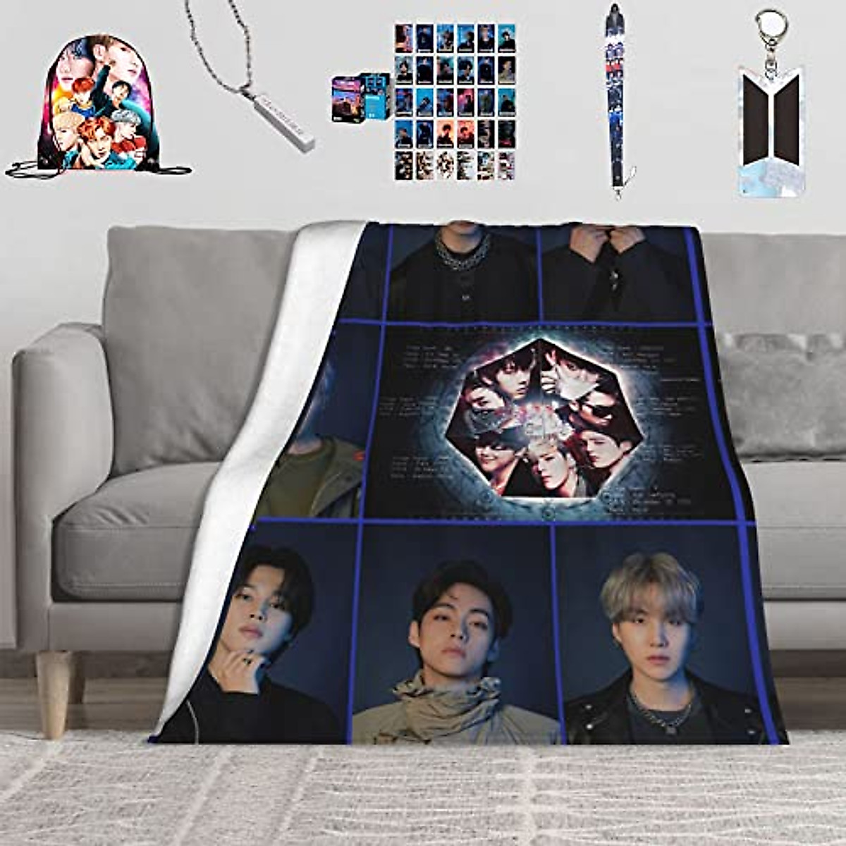 BT Throw Blankets Gift Set Merch Keychain Bag Lanyard Bracelets Posters Living Room Luxury Gift Bedroom 40 x 60 inch Blanket Merchandise