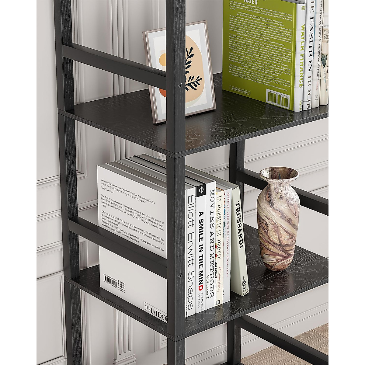 Evermagin 15.7" W Floor Lamp with Shelves, Standing Shelf Lamps for Living Room, 4 Tier Corner Display Book Shelf with Light for Bedroom and Home Decor, Black