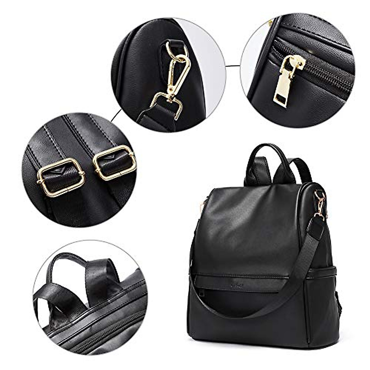 Womens Backpacks Purse Fashion PU Leather Anti-theft Large Travel Bag Ladies Shoulder School Bags black