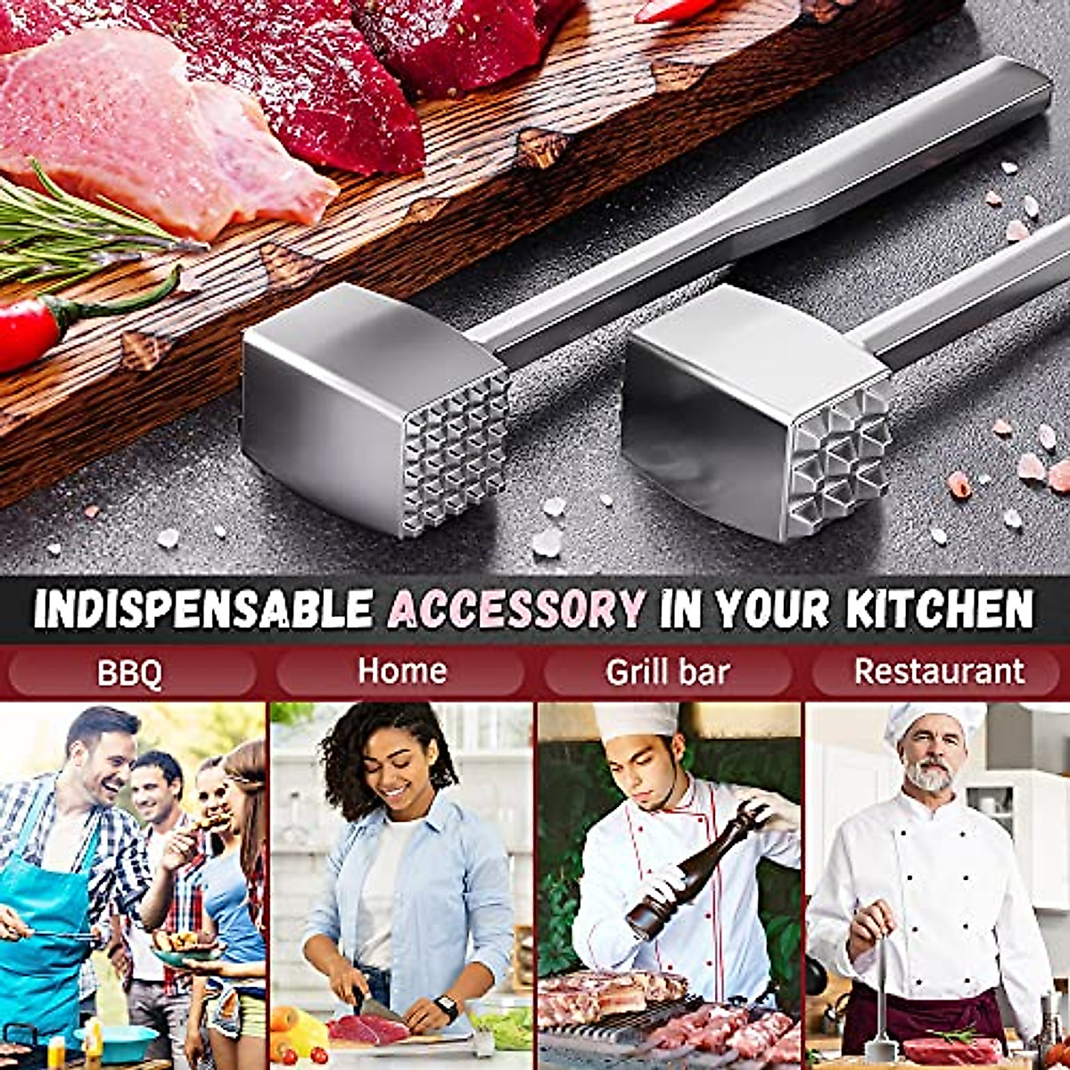 Meat Tenderizer 1 pcs - Aluminium Meat Mallet - Dual-Sided Meat Tenderizer Tool Kitchen Meat Pounder Home Meat Hammer for Tenderizing Ice Steak - Stainless Veal & Chicken Safe Meat Beater 1309479