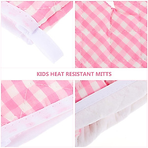 DOITOOL 2pcs Oven Mitts for Kids Children Play Kitchen Heat Resistant Kitchen Cooking Gloves for Cooking Baking Grilling ( Pink )