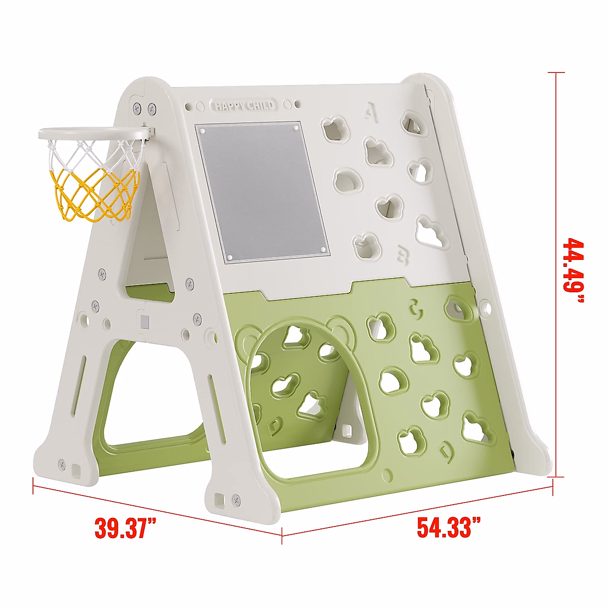 Babeelovly Climbing Toys for Toddlers, Triangle Climbing Indoor Outdoor Play Ground with Art Easel and Basketball Hoop, 5 in 1 Indoor Play Gym for Boys Girls Gift Present