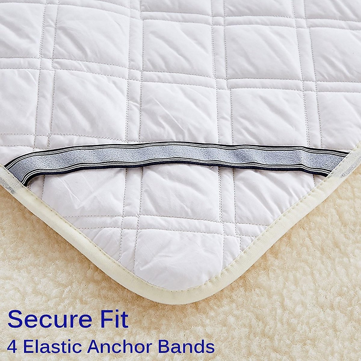 100% Wool Fleece Fitted Mattress Cover Pad with Elastic Bands,Breathable Lamb Wool Mattress,Thicken Pure Wool Bed Topper,Folding Lamb Velvet Mattress,for Twin/Full/Queen/King(Queen(150x200cm), White)