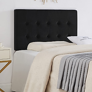 24KF Black Wall Mounted Tufted Button Twin Headboard,Soft Comfortable Velvet Padded Twin Size Headboard -6035-T-Black