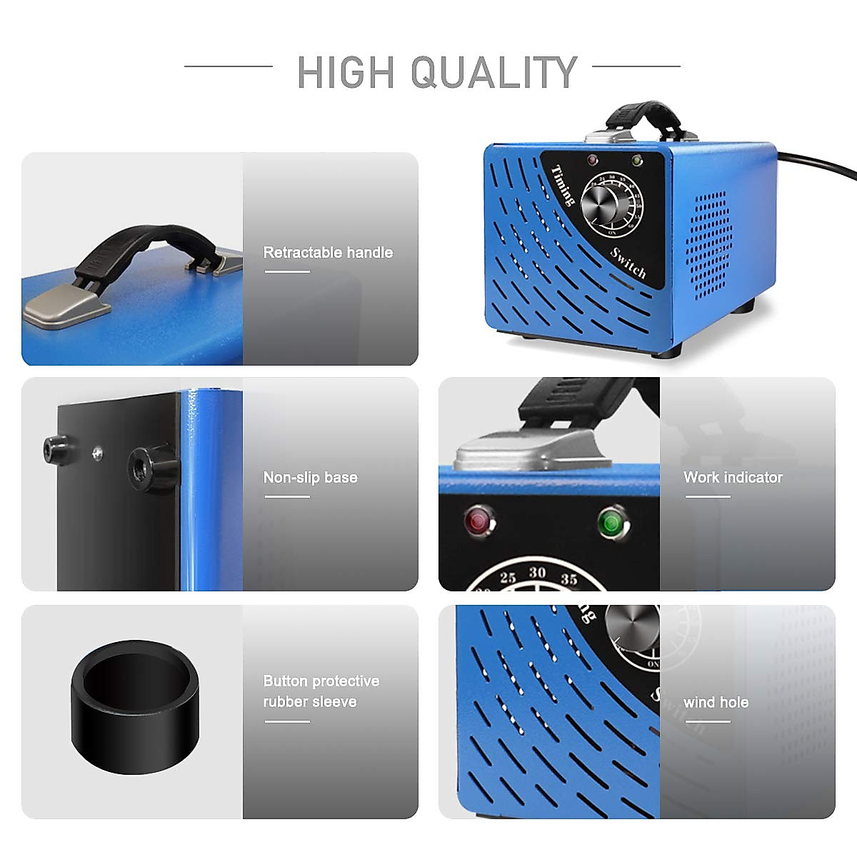 Commercial 10,000mg Ozone Generator, Elementa Mini Ozoner Air Purifier Ionizer O3 Machine for Deodorization Sterilizer, RV/Basement/Bathroom/Car/Pet's Room/Refrigerator Odor Remove Ozonator (Blue)