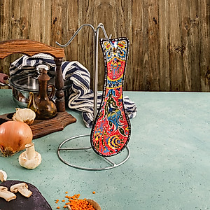 BCS Spoon Rest Set of 2 - Ceramic Spoon Holder for Stovetop & Kitchen Counter - Dishwasher Safe Handmade Kitchen Utensil (Blue-Red 3.5” W x 9" L)