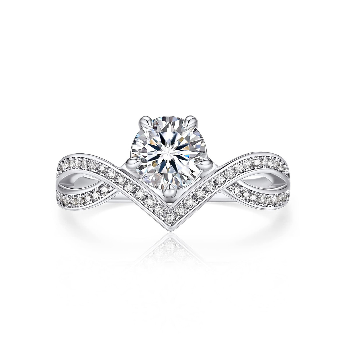 MomentWish Engagement Rings for Women, 1Carat Moissanite Promise rings, D Color VVS1 Simulated Diamond 925 Sterling Silver Accent Rings-Size7