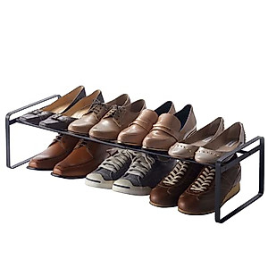 Yamazaki Home Adjustable Shoe Rack-Spacesaving Storage Solution, One Size, Black