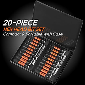 Metric & SAE Hex Head Allen Wrench Drill Bit Set,TEKPREM 20-Piece 1/4 inch Magnetic Tip Hex Screwdriver Bit Set with Rubber Strip and Storage Box, S2 Steel & 2 inch Long