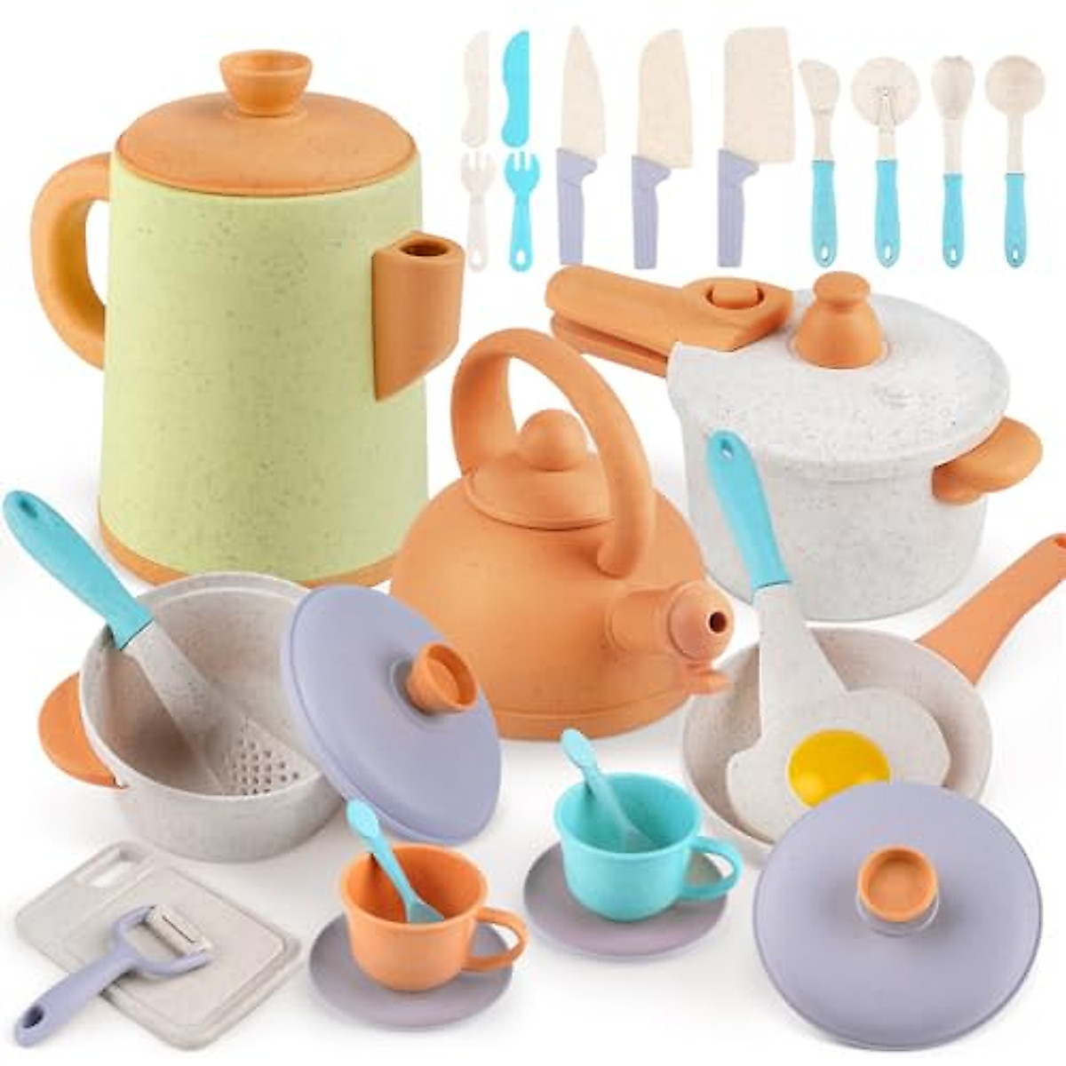 Pretend Play Kitchen Accessories Toys, Pots and Pans Utensils Playset for Kids, Cooking Play Set Gift for Toddlers Boys and Girls 2 3 4 5 Years Old