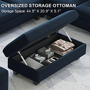 Belffin Modular Sectional Sofa Set Velvet U Shaped Sofa Set with Reversible Wide Chaise Convertible Corner Sectional Sofa Couch Set with Storage Ottoman Blue