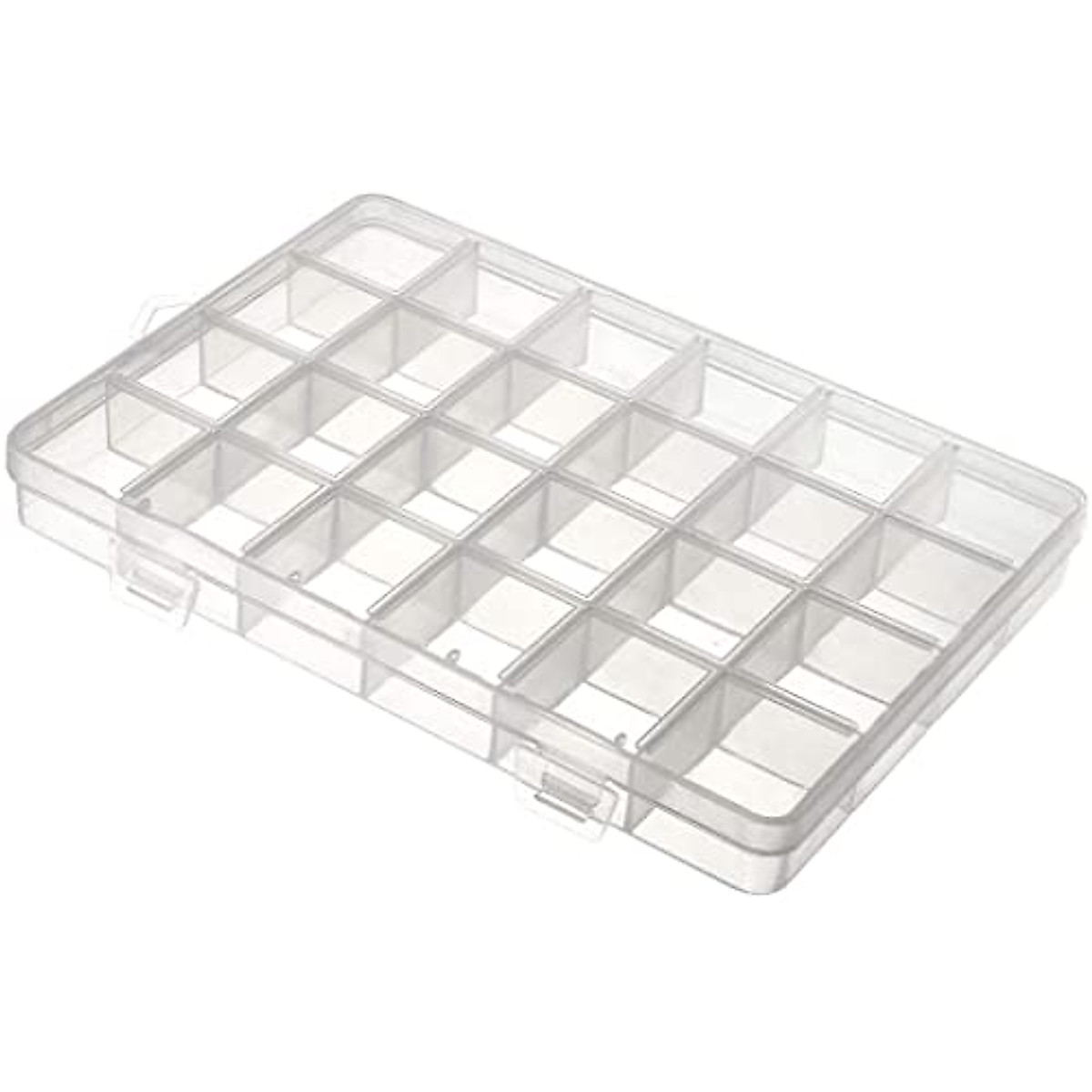 Juvielich Clear Plastic Organizer Box, 24 Fixed Grids Storage Container Jewelry Box for Beads Art DIY Crafts Jewelry Fishing Tackles 7.68" x 5.31" x 0.98"(LxWxH)