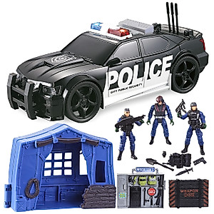 JOYIN Police Camp Toy Set of Friction Powered Police Car, Realistic Military Camp Tent and Policemen Action Figures, Police Vehicle with Light and Sound Siren for Over 3 Years Old Boys