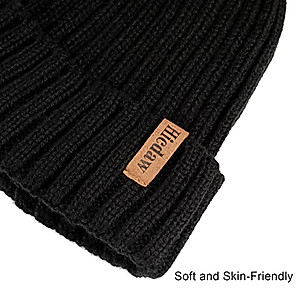 Hicdaw Kids Winter Hats Gloves Scarf Set Warm Knitted Touchscreen Gloves Toddlers Baby Beanie Hat with Fur Poms for Boy Girl, Black