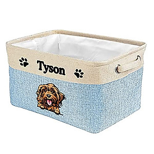 MALIHONG Personalized Foldable Storage Basket with Cute Dog Cockapoo Collapsible Sturdy Fabric Pet Toys Storage Bin Cube with Handles for Organizing Shelf Home Closet, Blue amd White