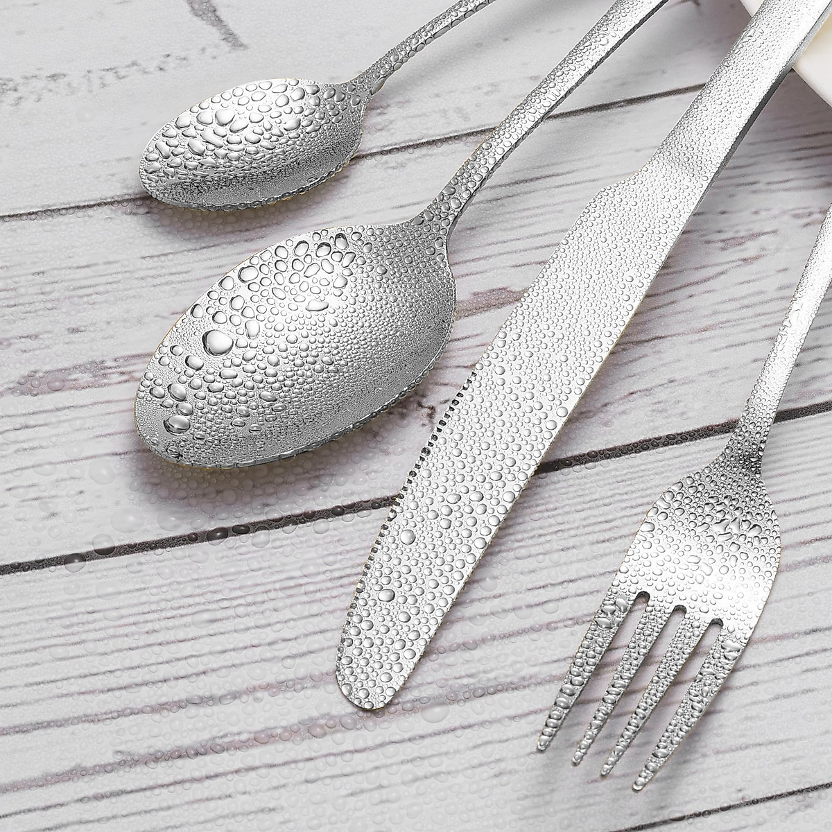 Silverware Set,24 Piece Premium Silver Utensil Sets With Wooden Gift Box,Stainless Steel Cutlery Set With Portable Silverware Box,Luxurious Silver Flatware Set