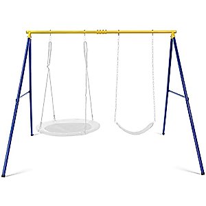 LDAILY A-Frame Swing Stand, 660 lbs Heavy Duty Steel Swing Frame w/Ground Stakes & Carabiners & Foot Caps, for Kids and Adults, Extra Large Swing Frame Stand, Suitable for Indoor Outdoor Most Swings