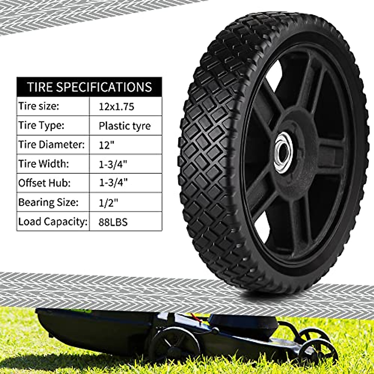 Lawn Mower Wheels 12 Inch 2 Pack for Push Mower Plastic Wheel Set Fits Most Standard Mowers Includes Bolts Nuts Washers