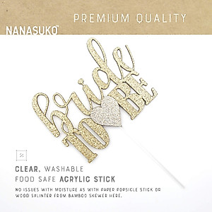 NANASUKO Bridal Shower Cake Topper - bride to be - double sided gold glitter with light gold heart - Premium quality Made in USA