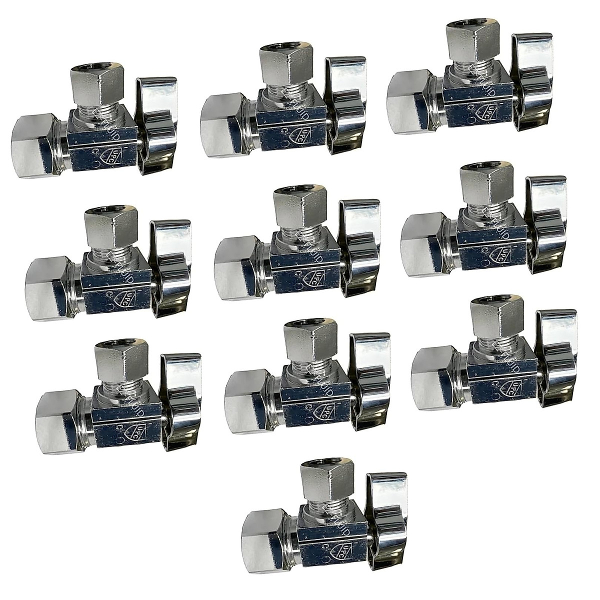 10Pcs EZ-Fluid Heavy Duty 1/2" Nom. Comp (5/8" OD Comp) x 3/8" OD Comp Squared Body Angle Stop Valve,1/4 Turn Handle,Chrome Brass Water Shut Off Ball Valve for Water Pipes,Faucet,Toilet, Sink