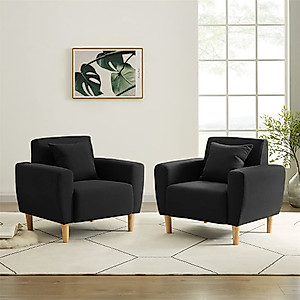FREEHOMAE Polyester Accent Chair for Living Room Square Arm Chair with Toss Pillow Comfy Single Sofa Club Chair for Small Space, Cafes (Black)