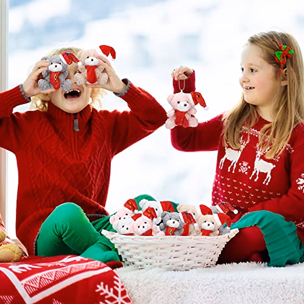 Zomiboo 12 Pcs Easter Bunny Bear Koala 4 Inch Mini Animal Plush Toys Soft Cute Dolls Sleeping and Playing Stuffed Toys Gifts for DIY Baby Shower Party(Bear with Hat,Pink/Yellow/White/Gray)