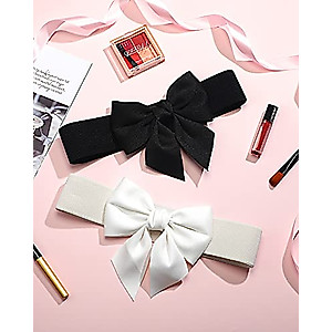 Brighoo 2 Pieces Wide Elastic Belt Women's Bowknot Belt Ladies Stretchy Bow Belt for Valentine's Day Women Dresses (Black, White)
