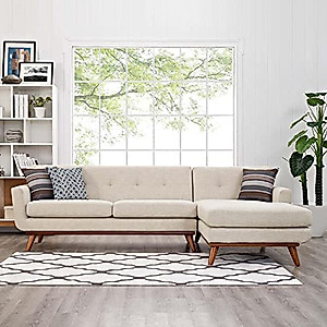 Modway Engage Mid-Century Modern Upholstered Fabric Right-Facing Sectional Sofa in Beige