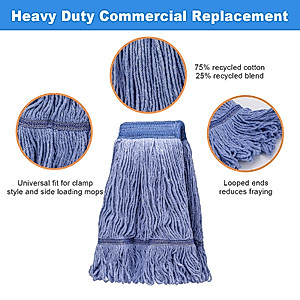 3 Pack Commercial Replace Mop Head, Reusable Mop Head Refills-Replacement Mop Heads Suitable for Heavy Commercial Industrial Residential Areas,Wet Industrial Cotton Looped End String Mop Head (Blue)