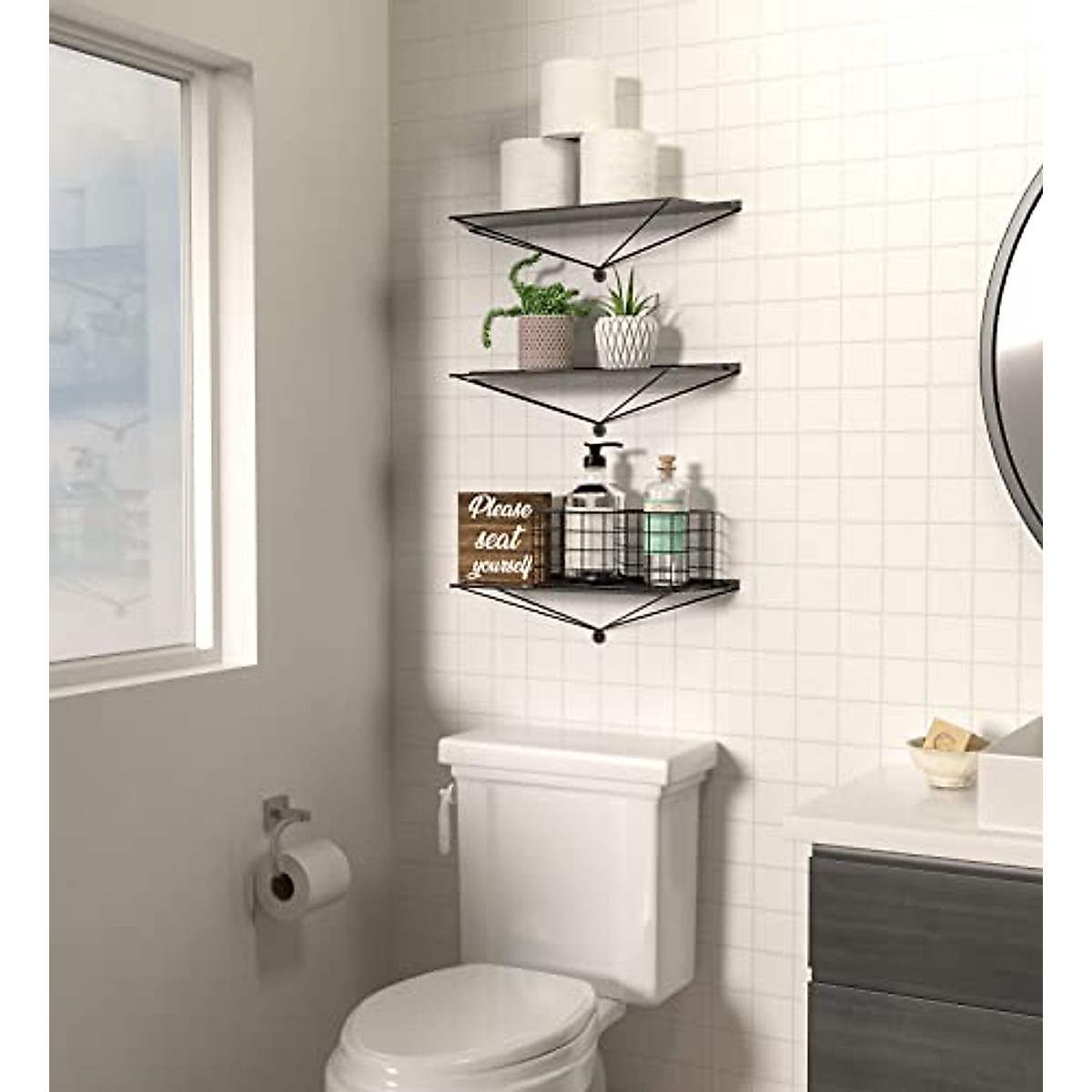 J JACKCUBE DESIGN Bathroom Wall Shelf Floating Shelves Black Metal Storage Display Rack Decor for Bedroom, Kitchen(Set of 3) - MK486AAA