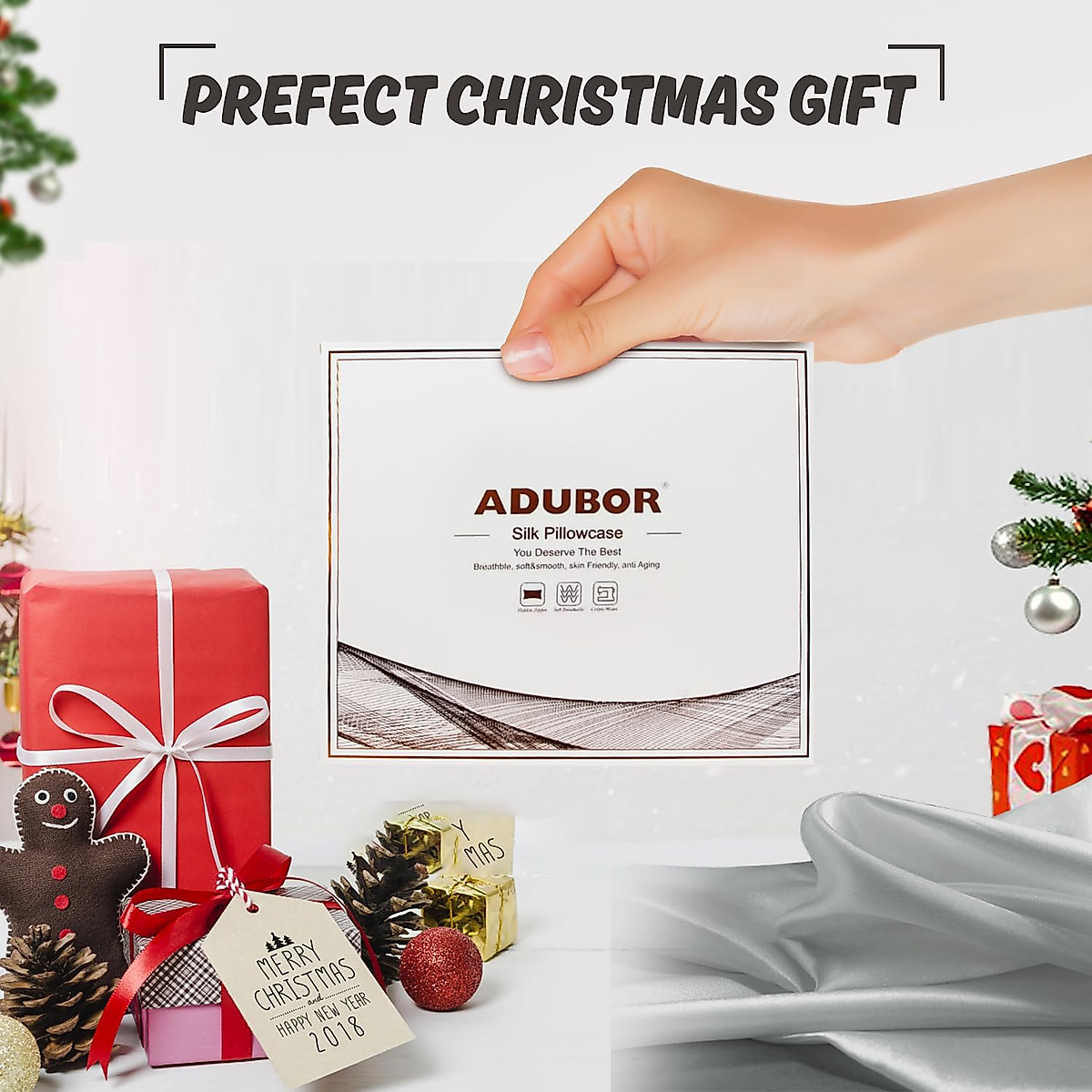 Adubor Silk Pillowcase - Mulberry Silk Pillow Case, 23 Momme 6A Grade Fibers, 900 Thread Count, Silk Pillow Cases for Hair and Skin Health, with Hidden Zipper (Standard 20''×26'', Dark Gray, 1PC)